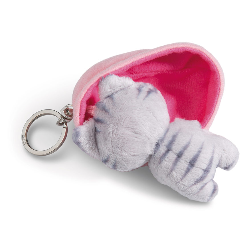 NICI Sleeping Pets Grey Tabby Cat Keyring | nici.co.uk