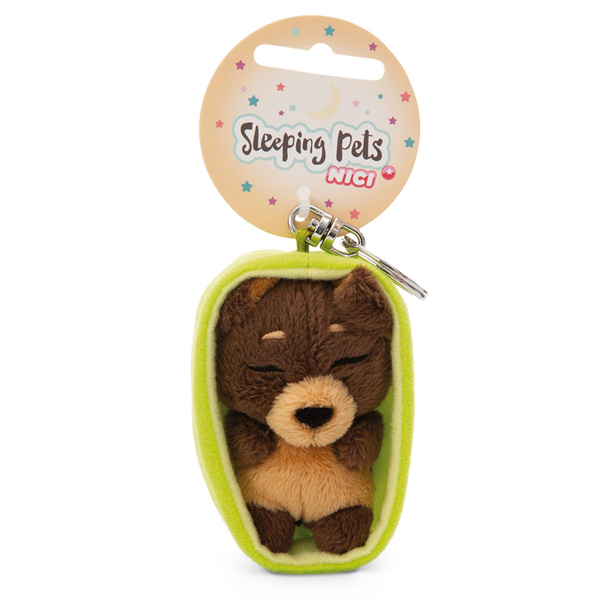 NICI Sleeping Pets Dark Brown Dog Keyring | nici.co.uk
