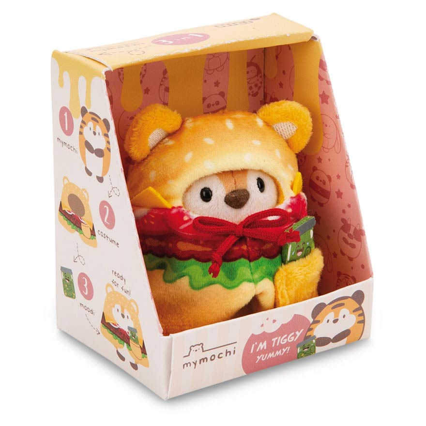 NICI mymochi Tiggy Tiger with Pickle Jar and Hamburger Costume | nici.co.uk